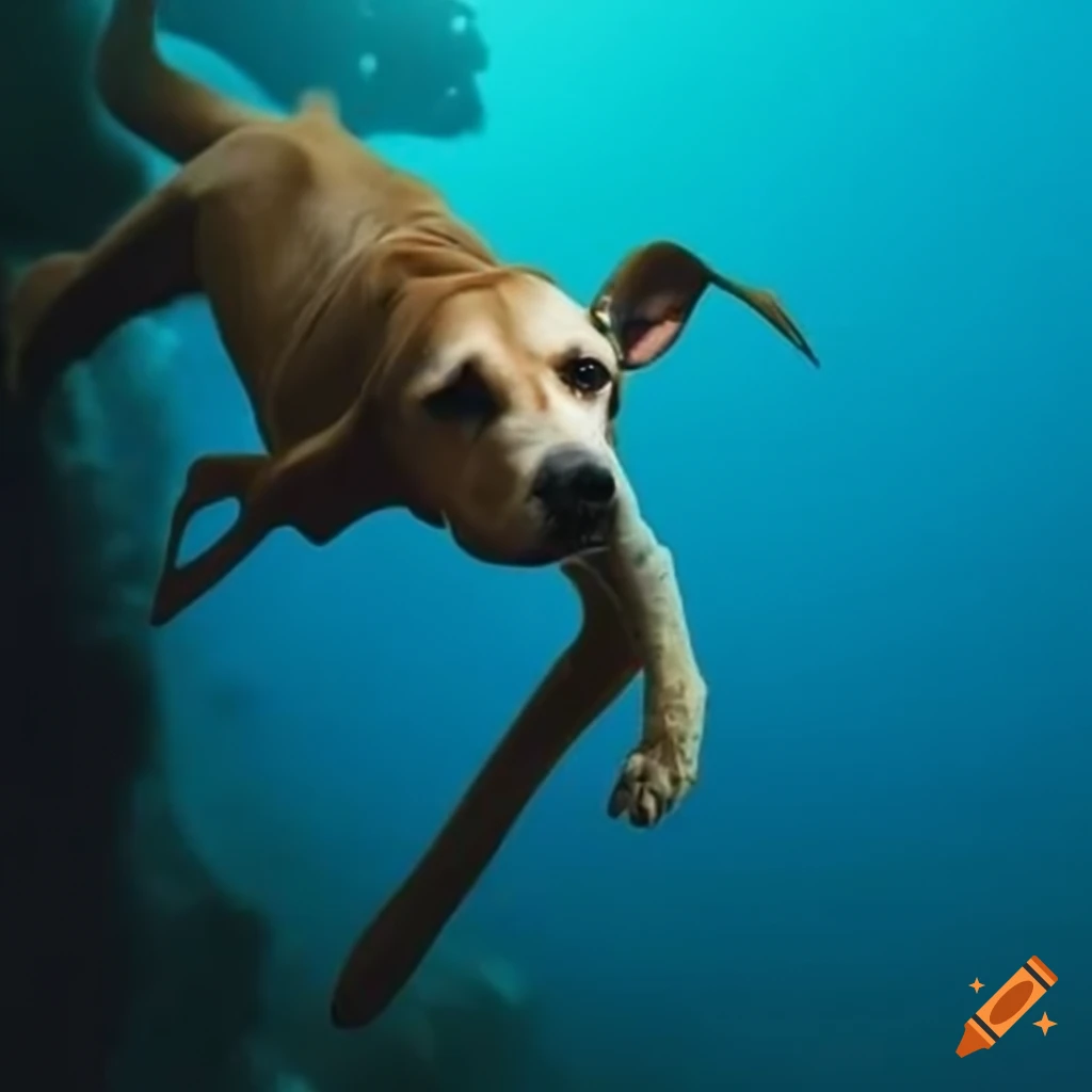 Dog scuba diving underwater on Craiyon