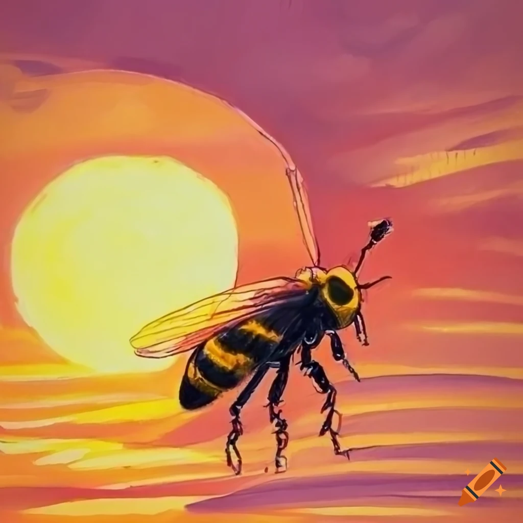 Drawing of two bees at sunset on Craiyon