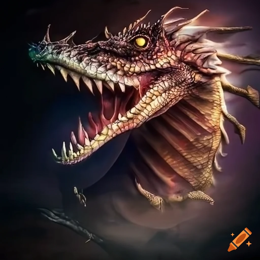 Swimming dragon in a fantasy setting on Craiyon