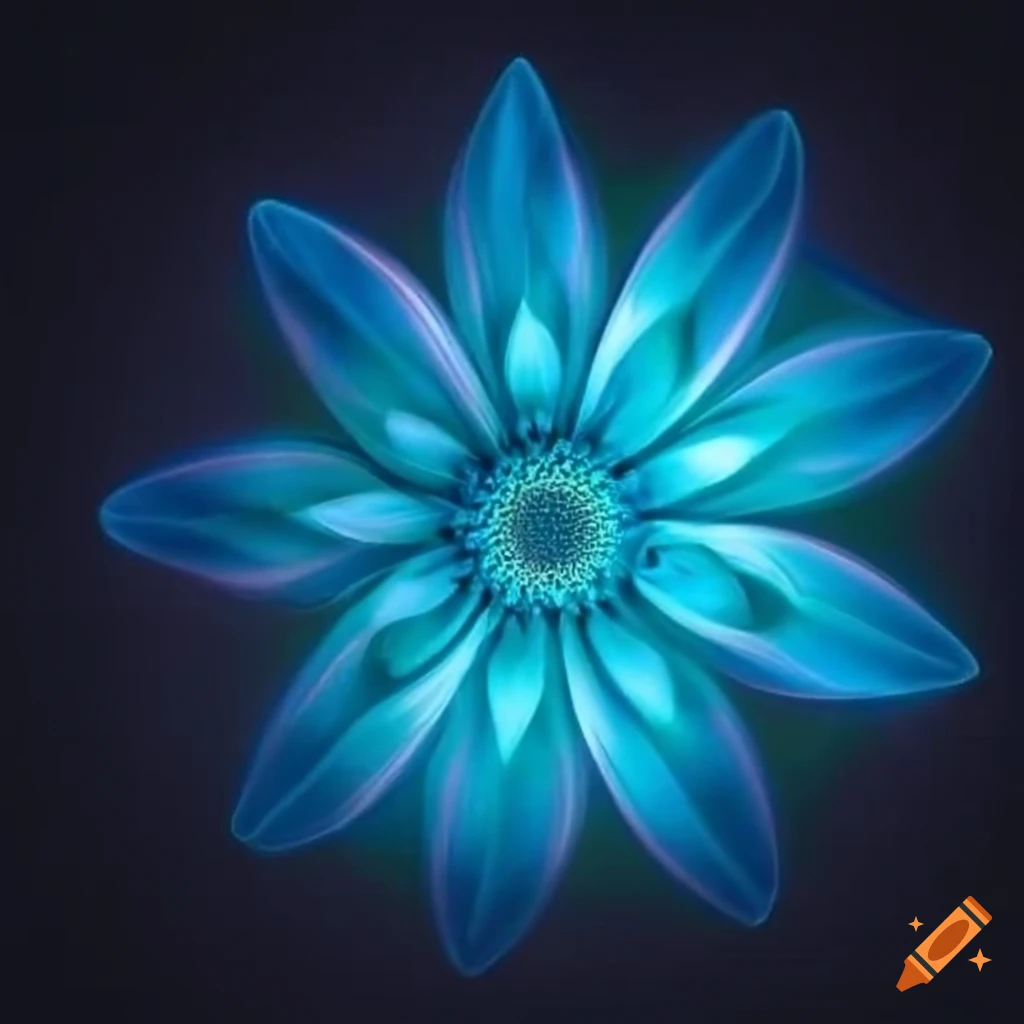 Beautiful electric cyan flower with perfect symmetric top-down view on Craiyon
