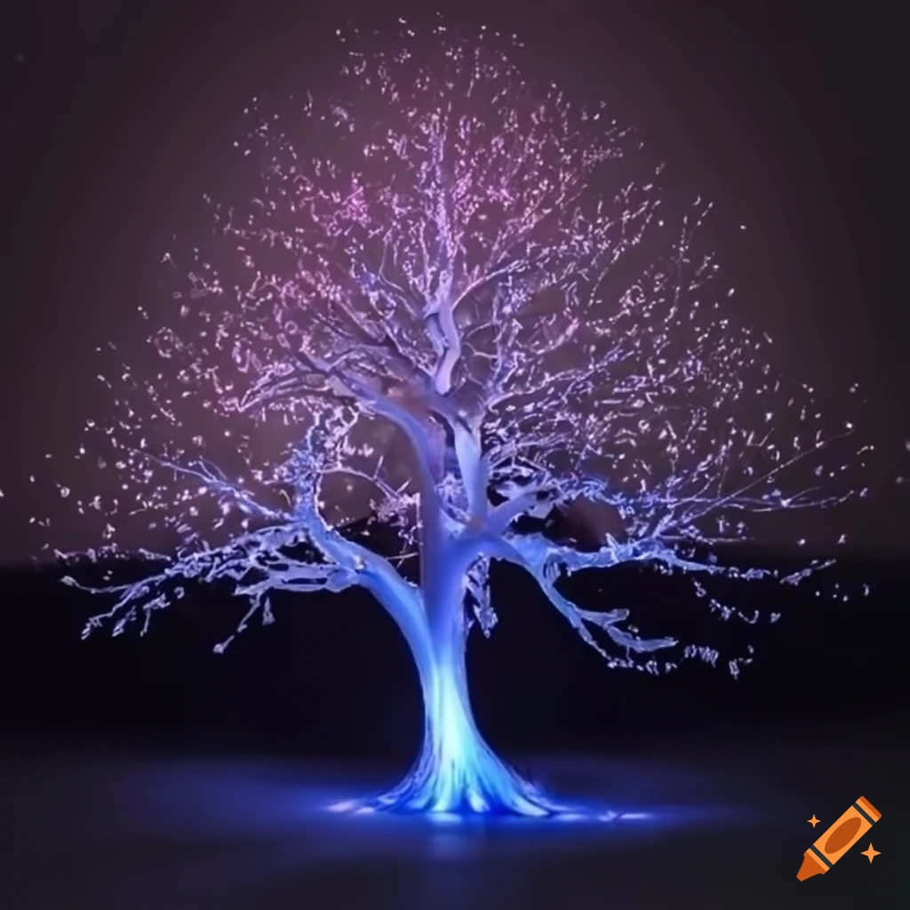 Glowing silver tree in a mystical setting on Craiyon