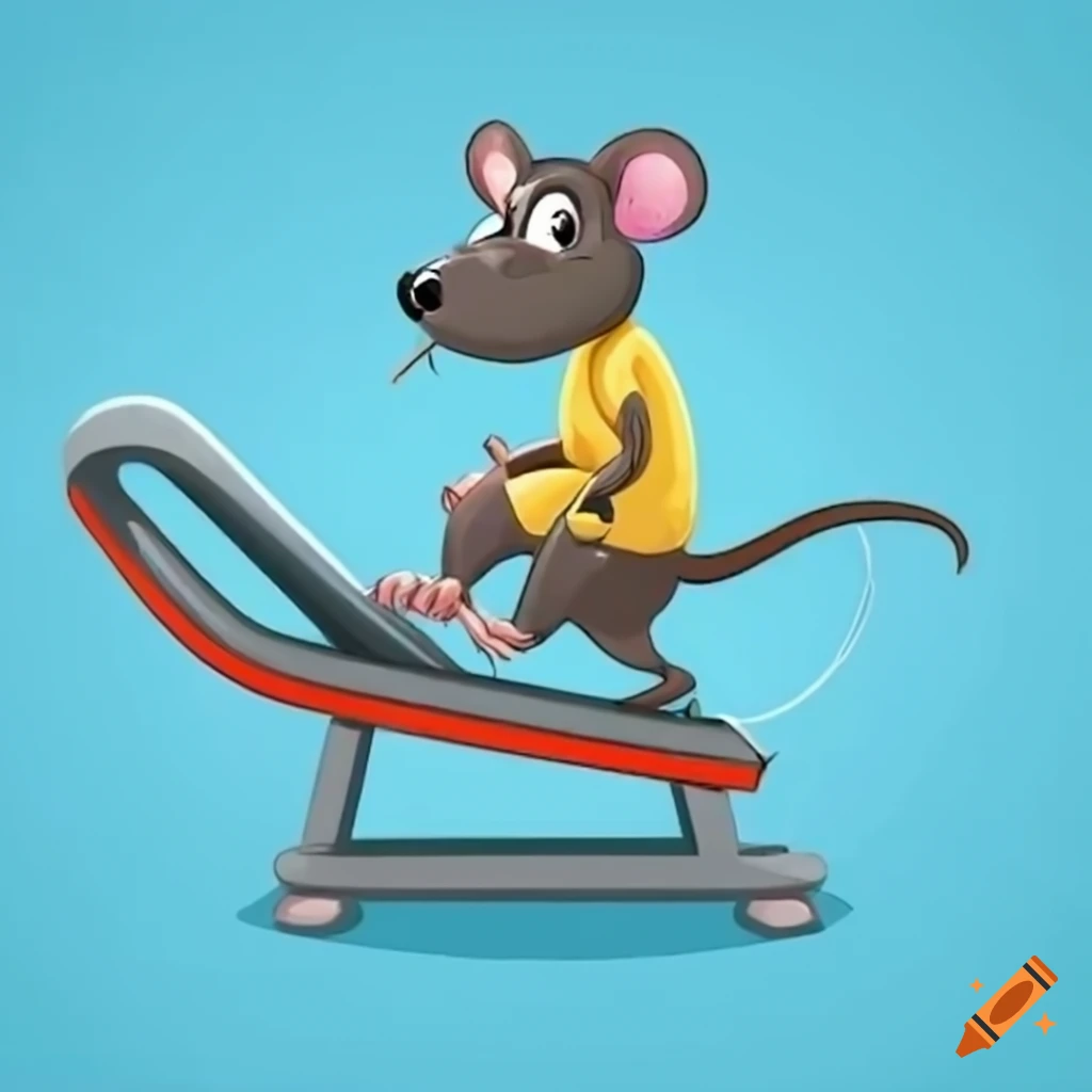 Rat on a treadmill in a colorful cartoon setting on Craiyon
