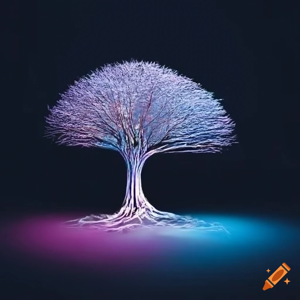 Glowing silver tree in a mystical setting on Craiyon