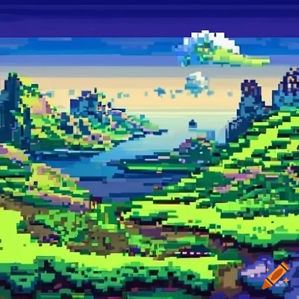 Detailed pixel art of an absurd landscape on Craiyon