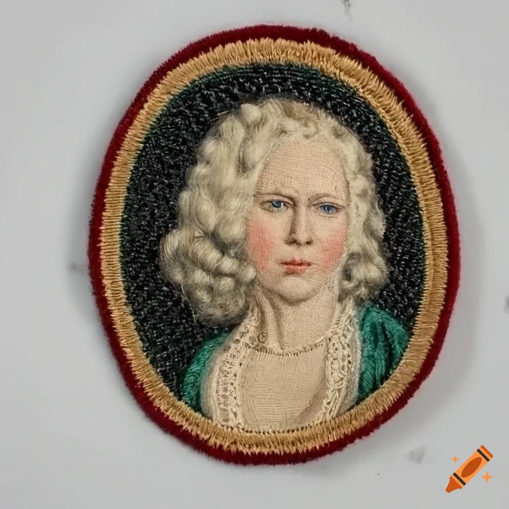 Vintage embroidery patch of detailed close-up portrait in Paisley ...