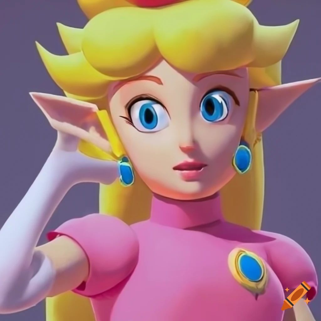 Link dressed as Princess Peach with a dressing mirror on Craiyon