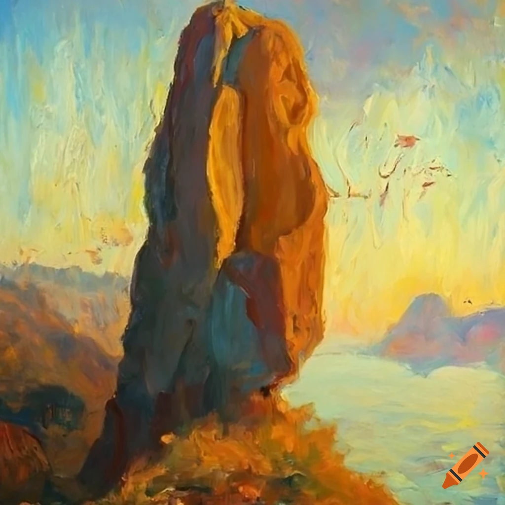 Distant figure rock climbing in impressionist style on Craiyon