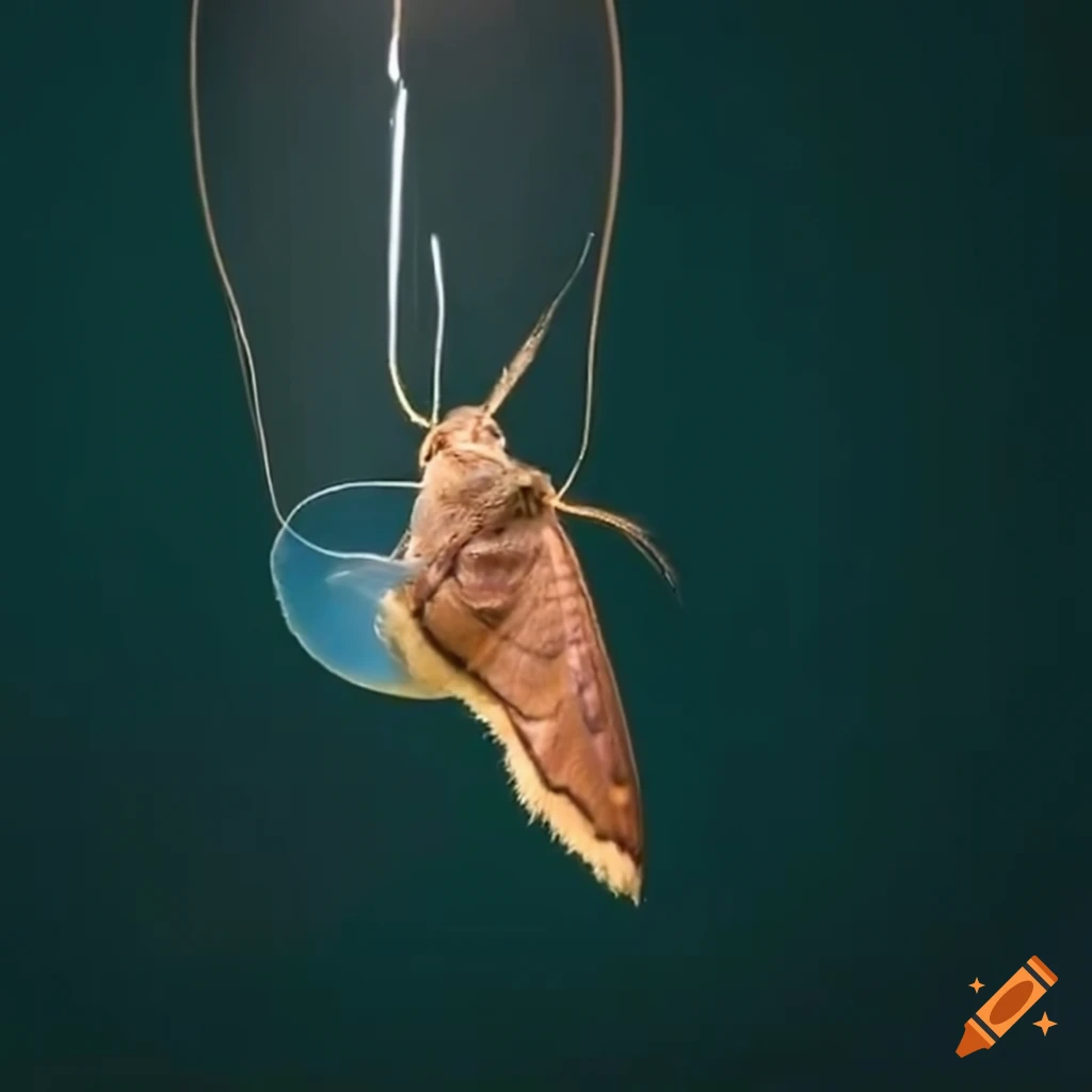 Close-up of moth trying to break through a balloon on Craiyon