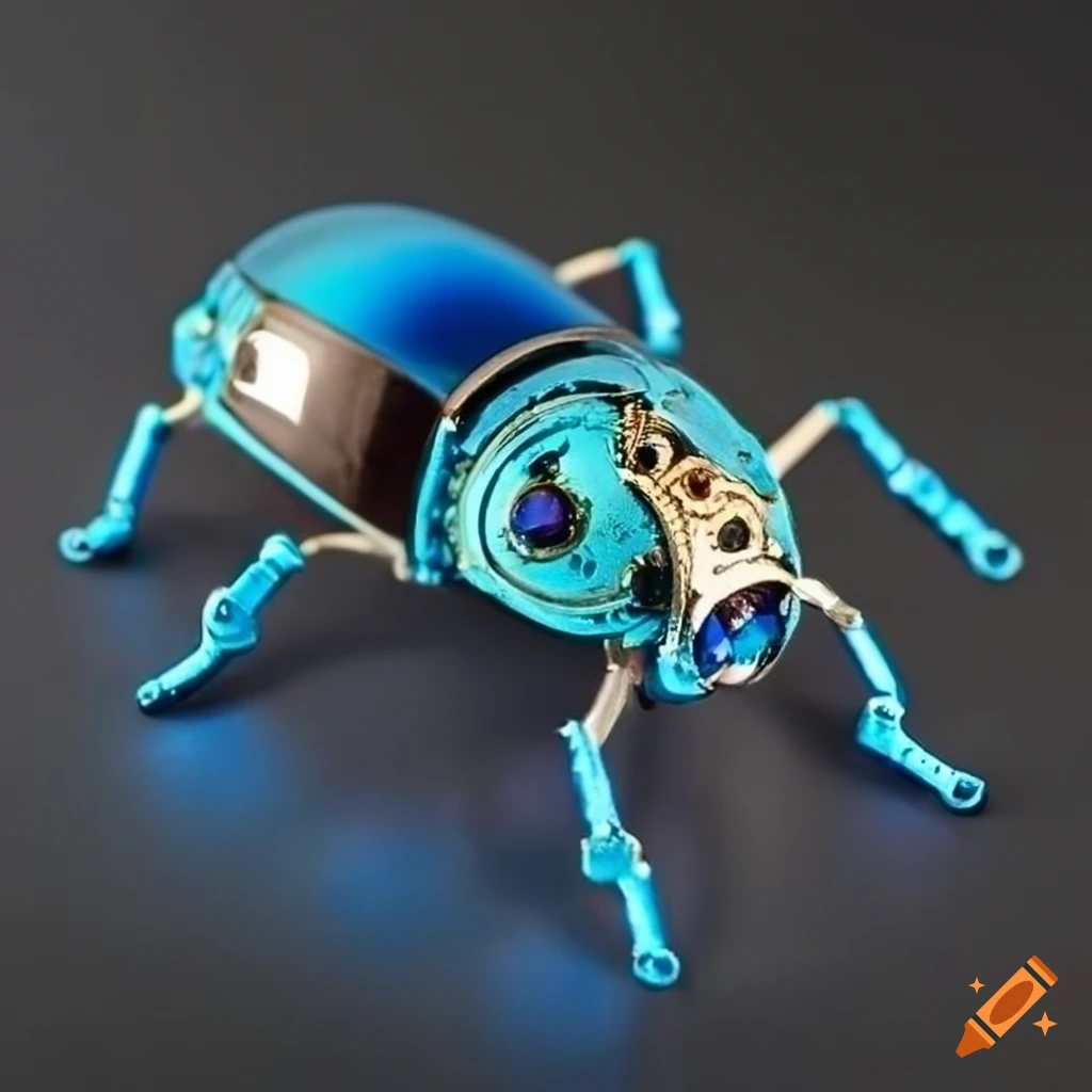Glowing blue clockwork beetle automaton on Craiyon