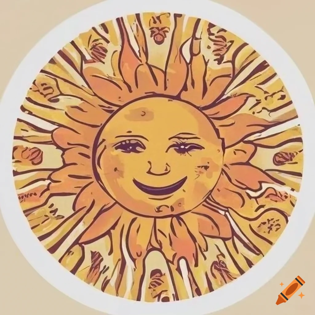 Smiling sun vintage pastel engraving sticker art on Craiyon