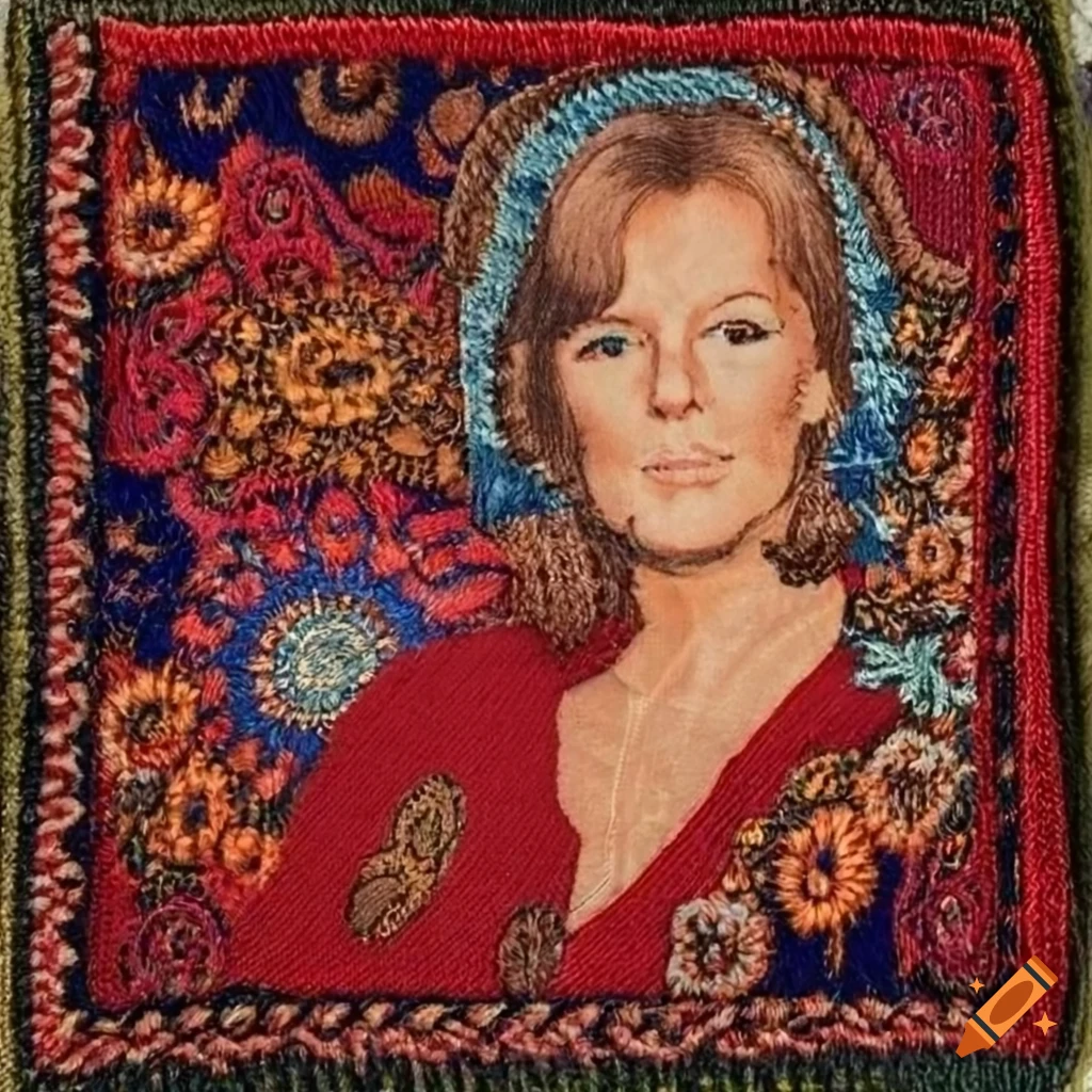 Vintage embroidery patch of Anni-Frid Lyngstad in Paisley decoration ...