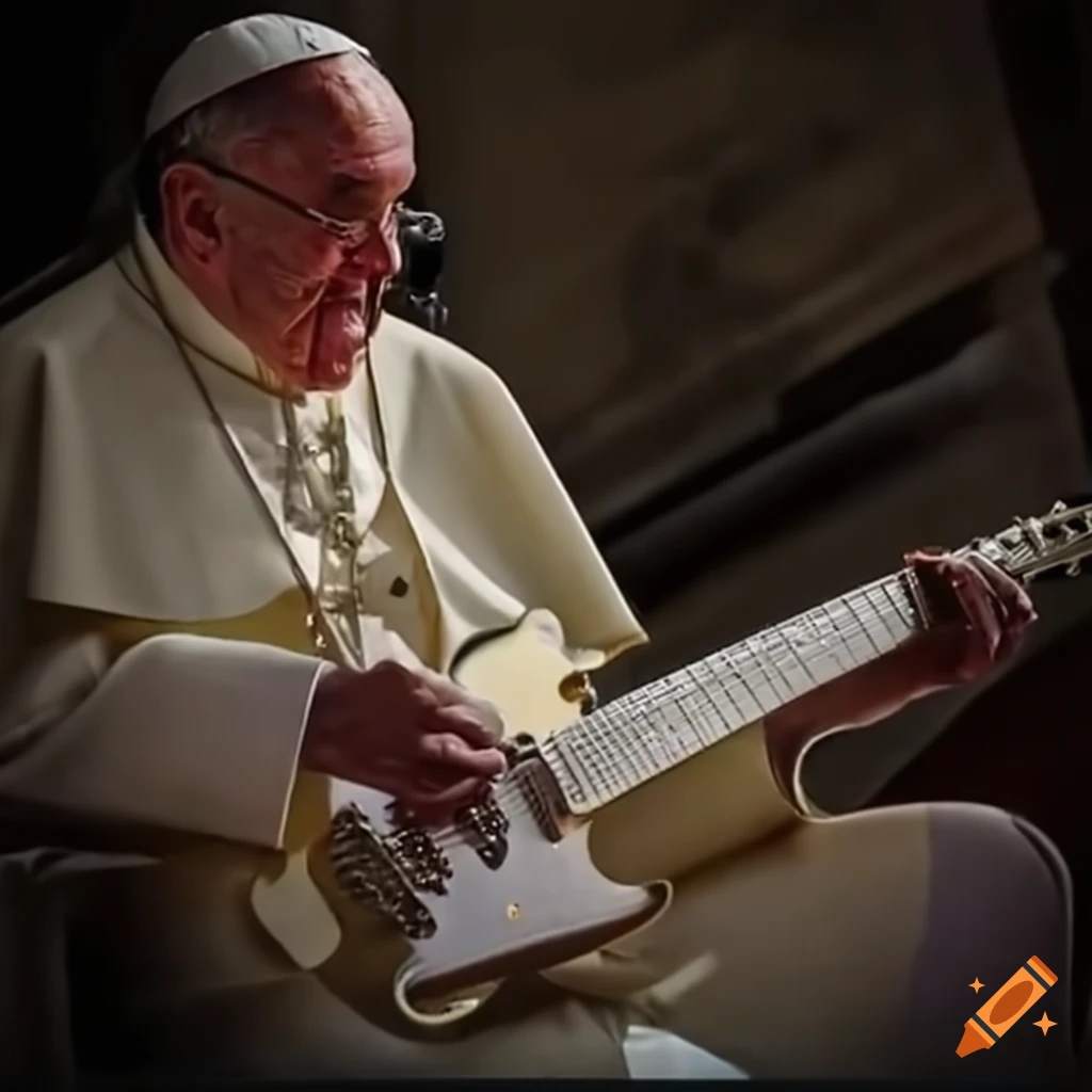 Pope francis playing the electric guitar on Craiyon
