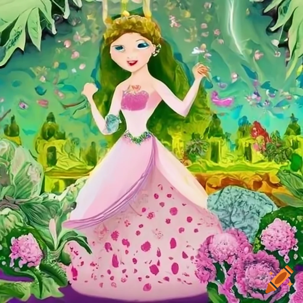 Beautiful princess surrounded by vivid gardens and cabbage flowers on ...