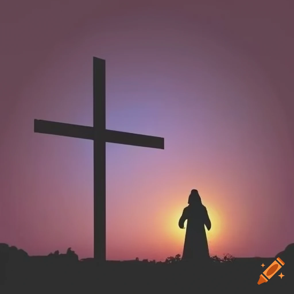 Silhouette of Jesus on the cross with heaven opening above on Craiyon