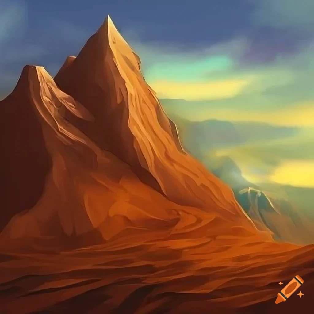 Barren red mountain in a fantasy art style on Craiyon