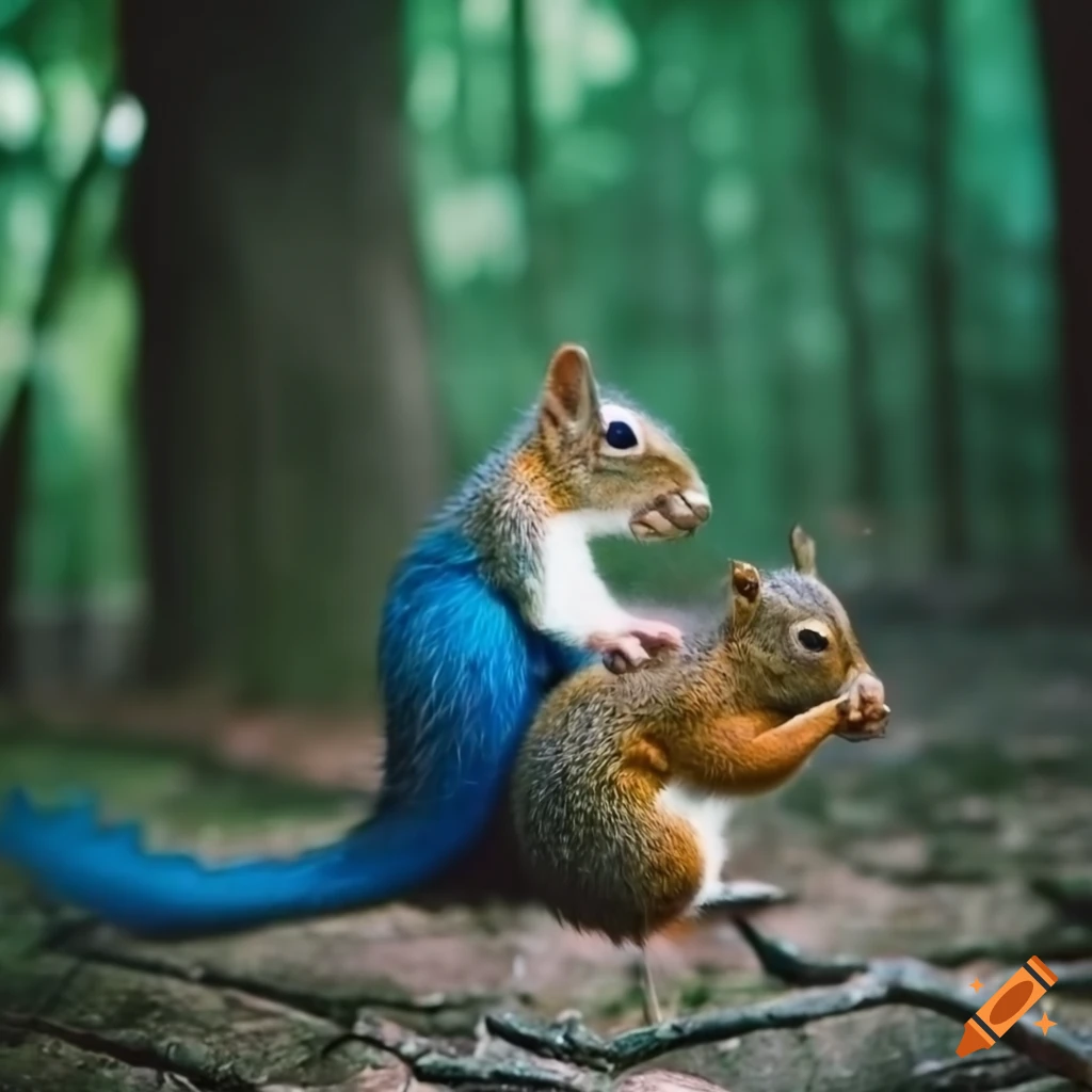 Squirrel druid wearing blue leather armor in a forest on Craiyon