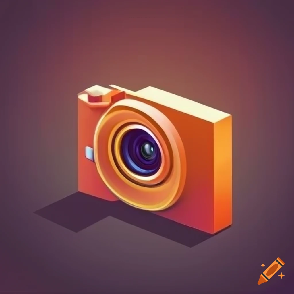 Isometric view camera logo with gradient orange colors on Craiyon
