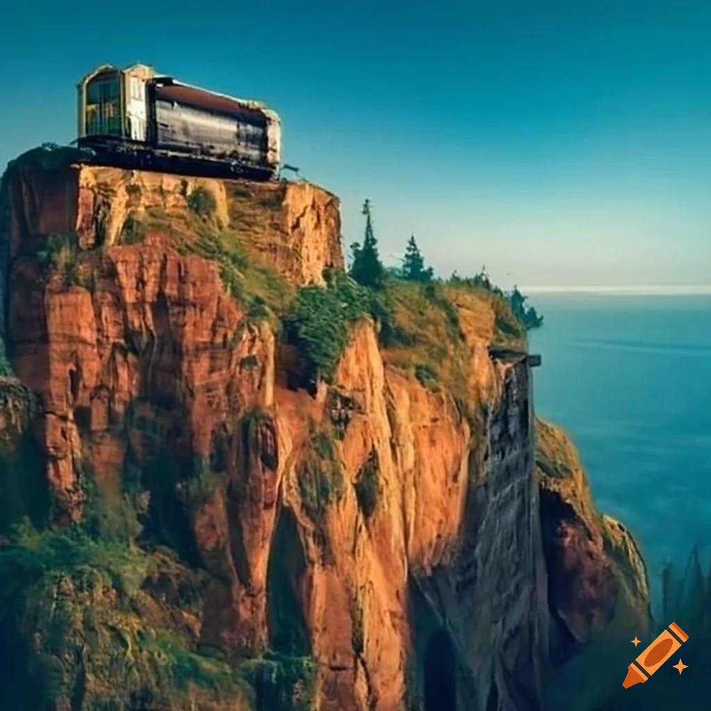 Railroad stations perched high on cliffs on Craiyon