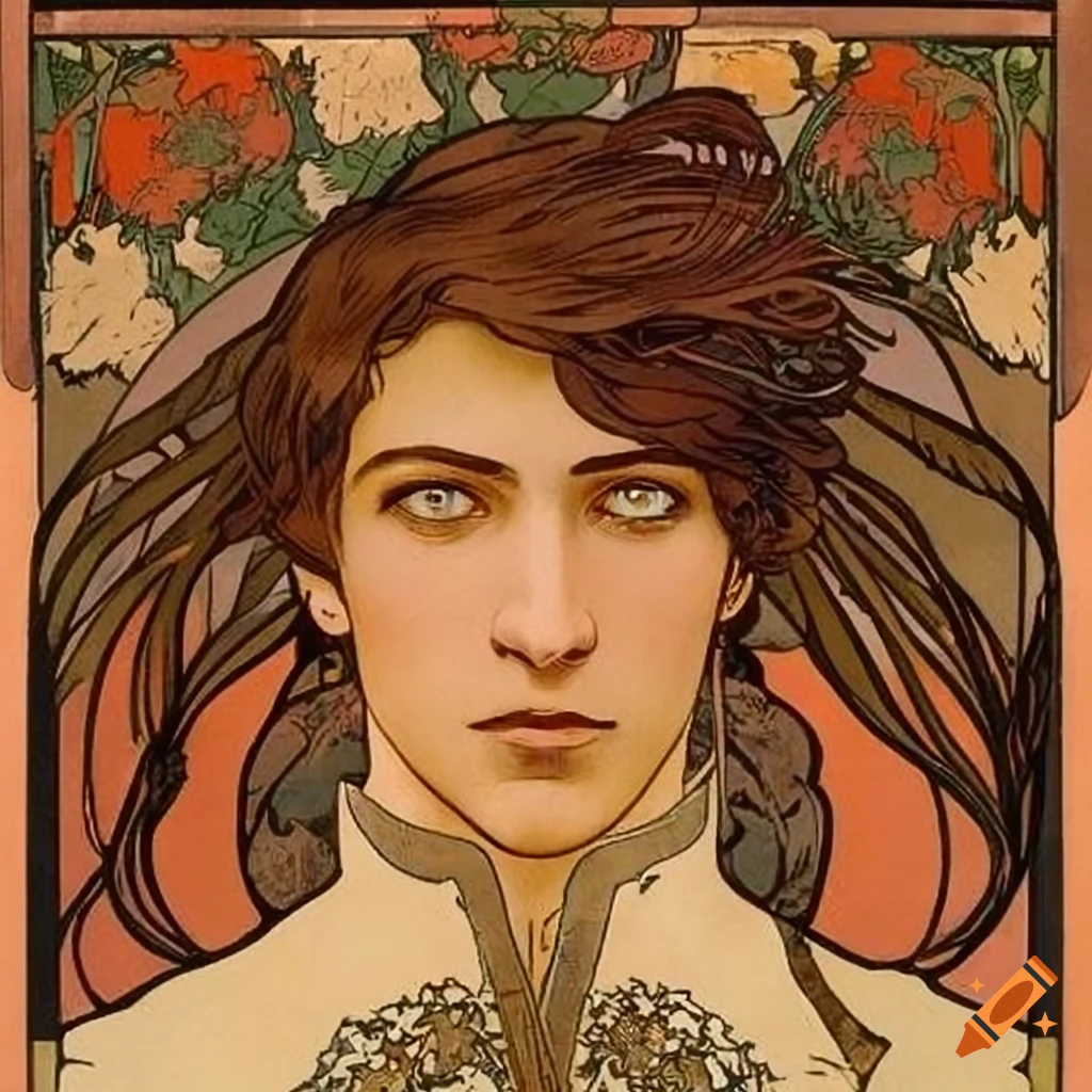 Portrait of a handsome european man with black eyes and long dark hair ...