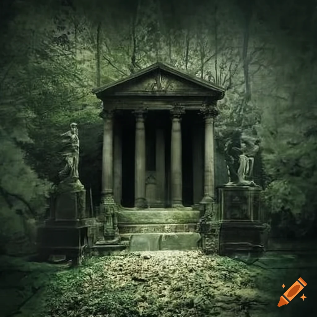 Haunted garden mausoleum on Craiyon