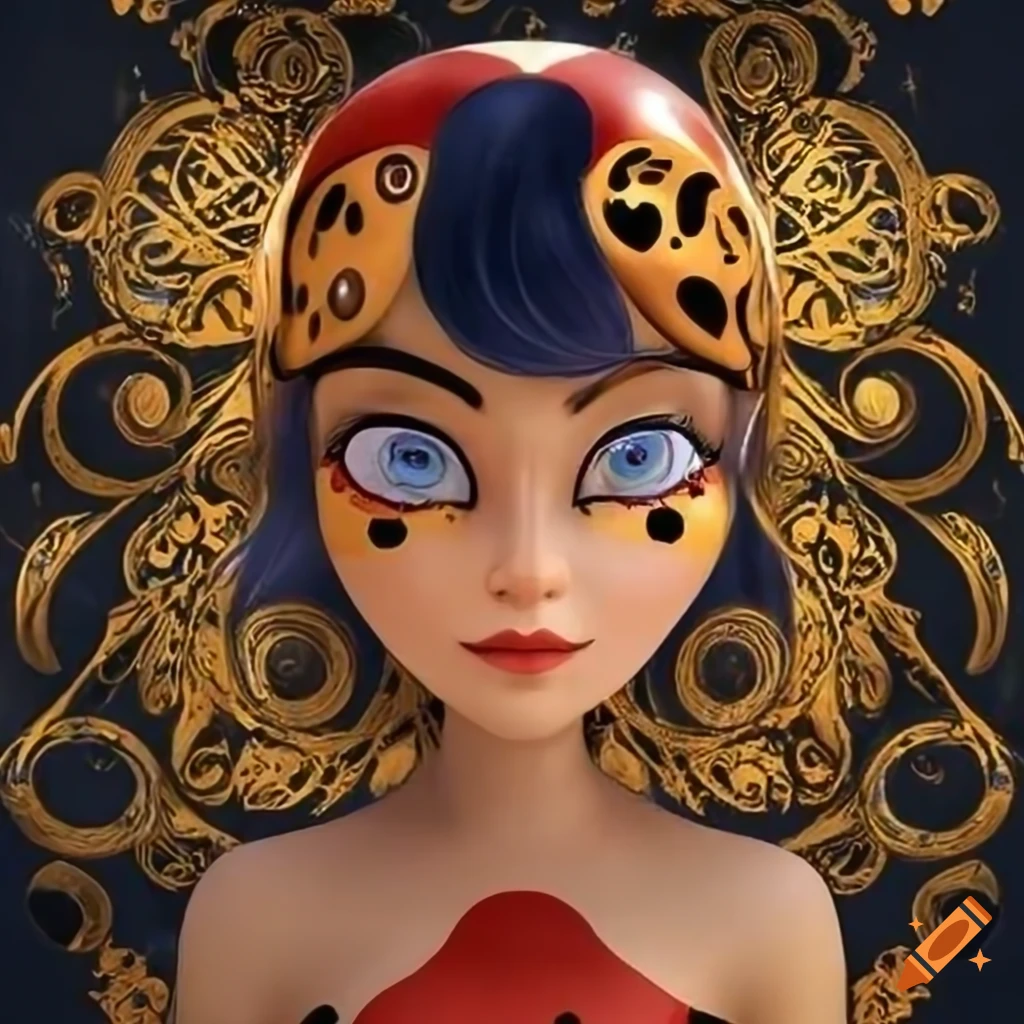 Artistic depiction of superhero ladybug in golden art nouveau style on ...