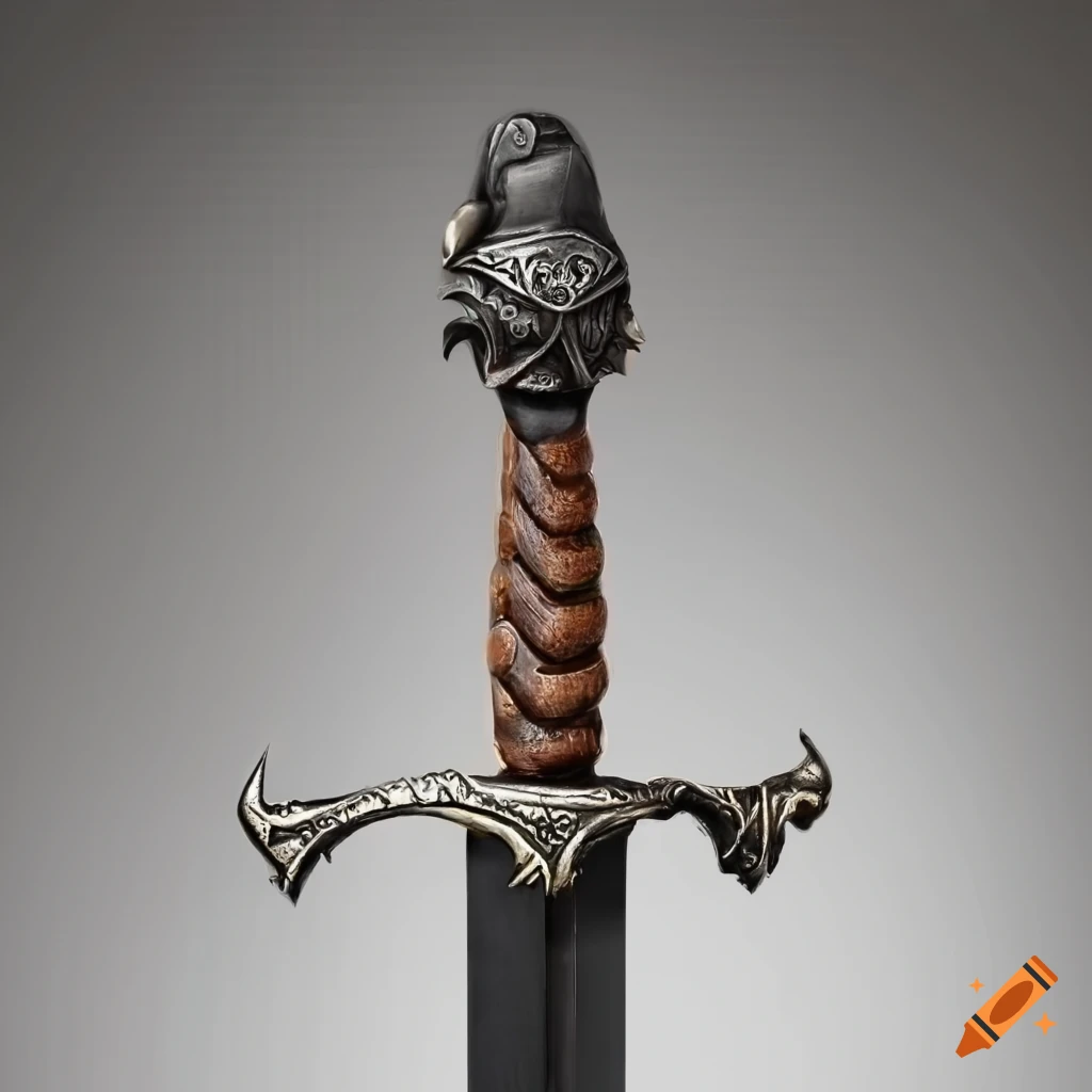 Raven-themed longsword hilt on Craiyon