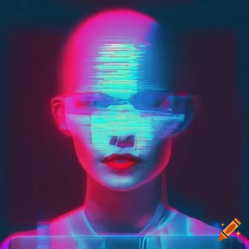 Detailed hologram futuristic portrait of a stylish figure with glitch ...