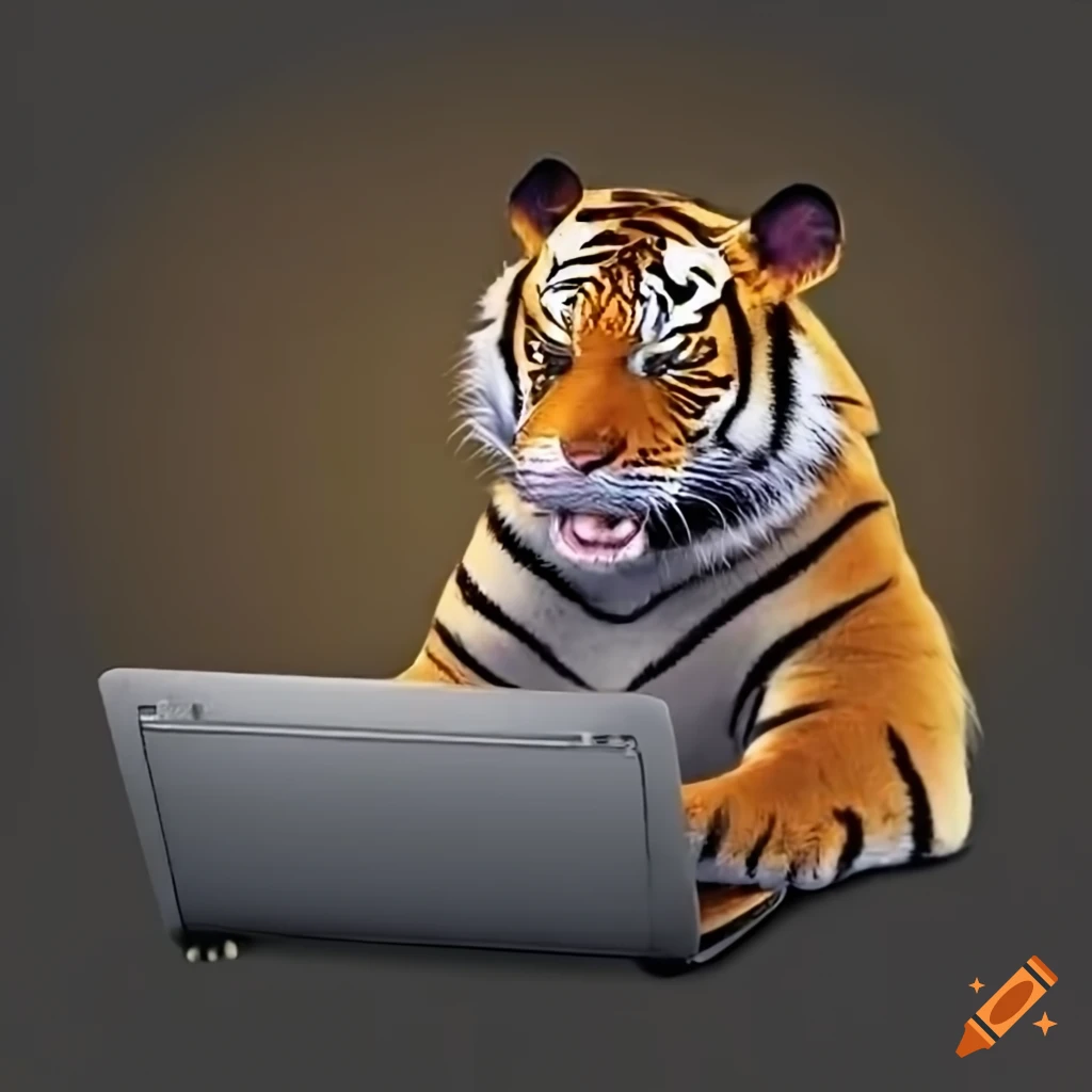 Tiger using a computer on Craiyon