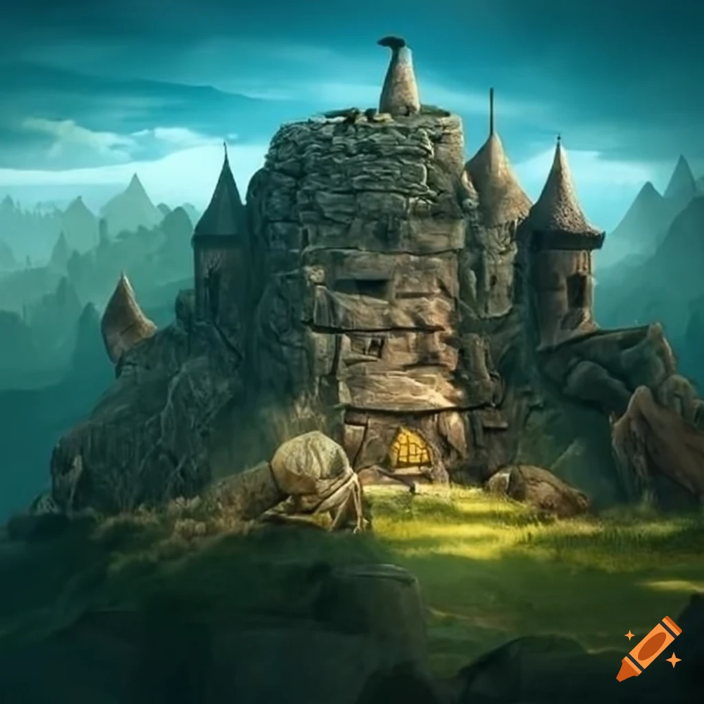 Stone age themed fortress facing right on Craiyon