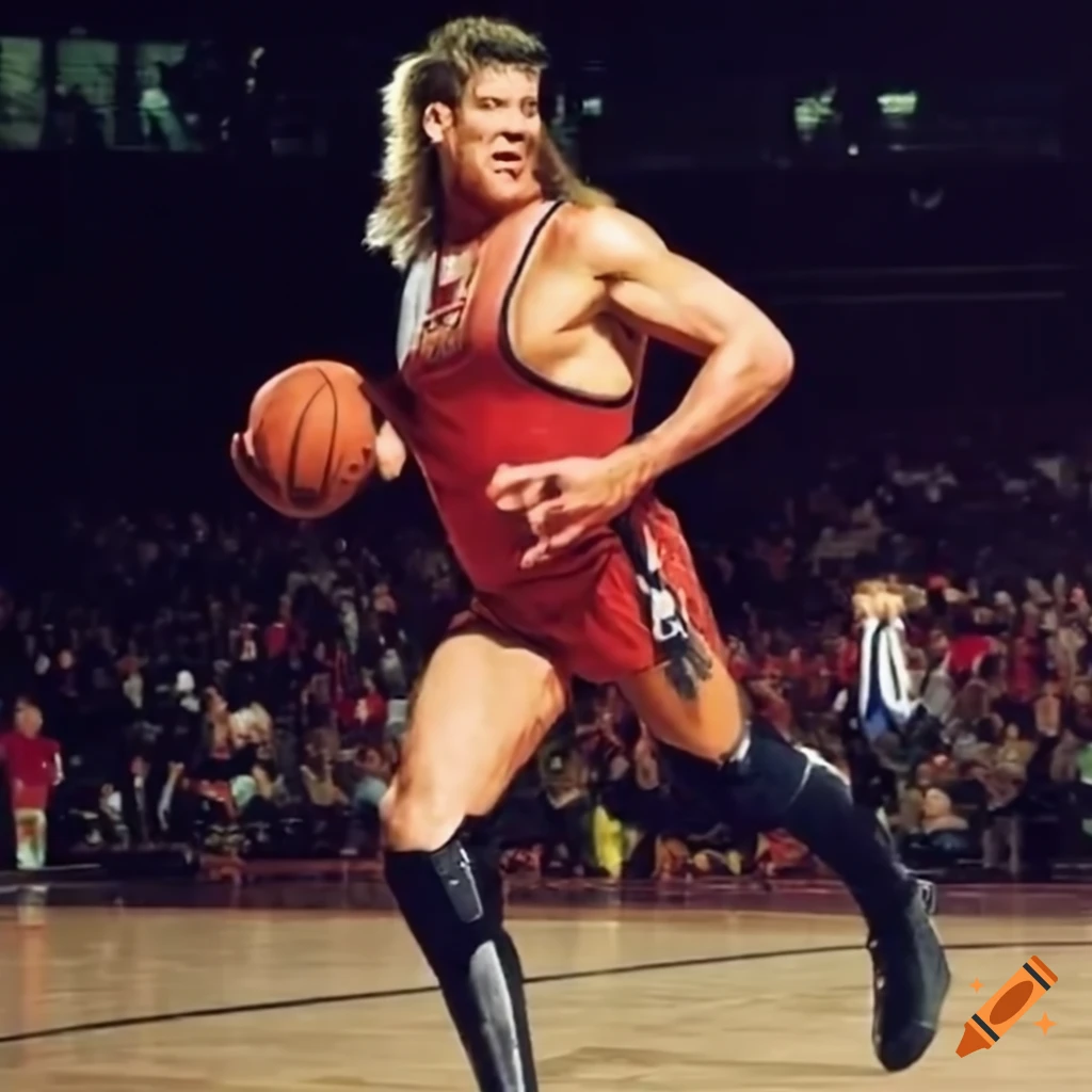 Eddie guerrero playing basketball with a stylish mullet hairstyle on ...