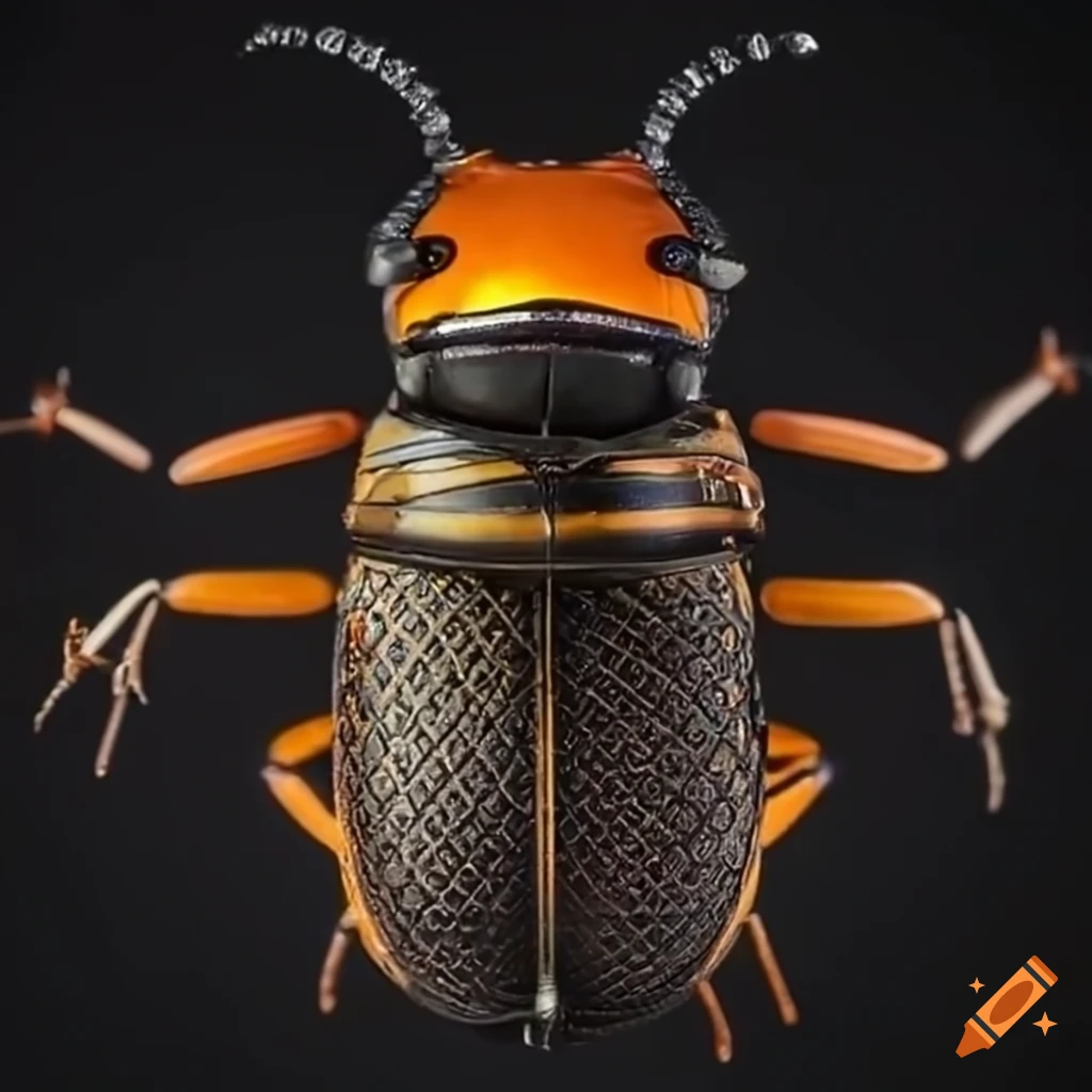 Aerial view of a bright robot beetle on Craiyon