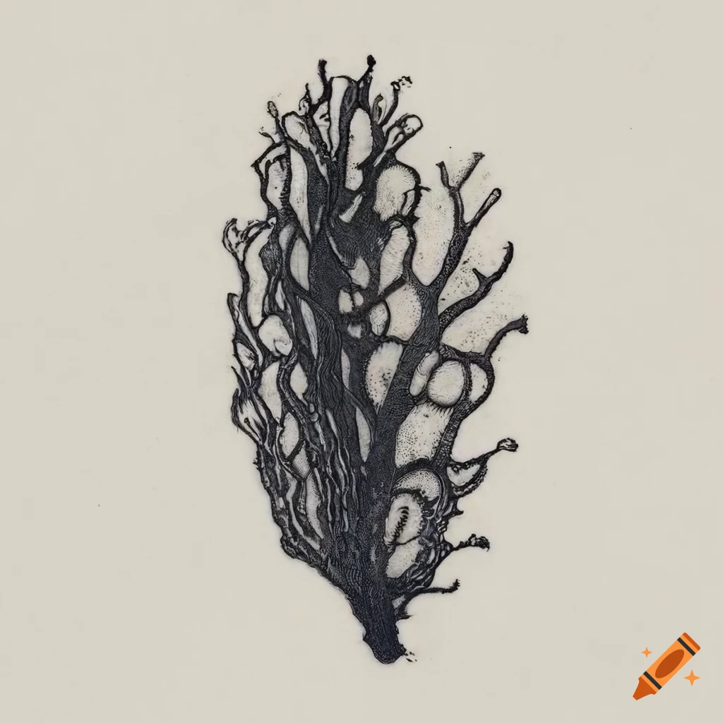 Detailed black and white botanical etching of seaweed on Craiyon