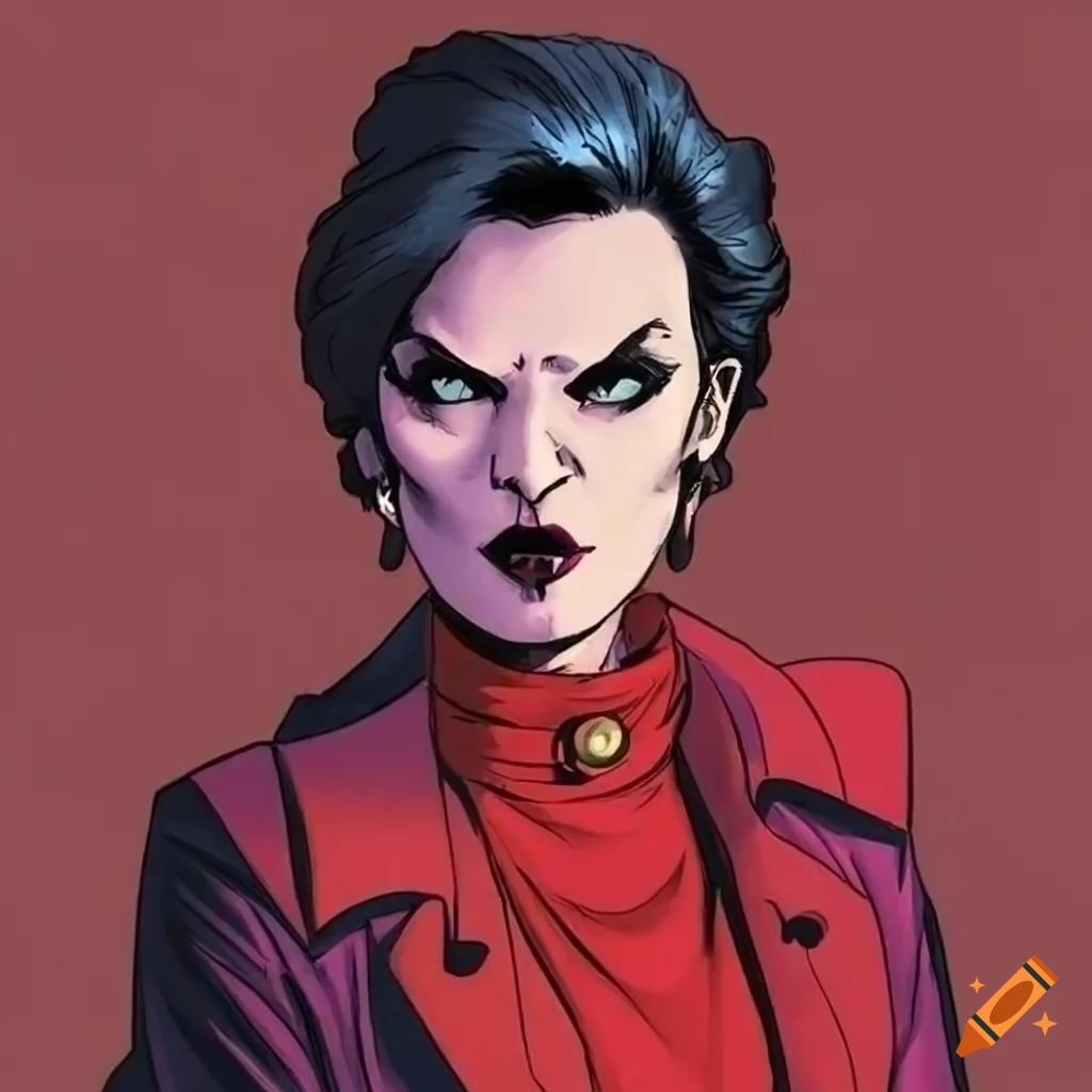 Woman in red coat in comic book style on Craiyon