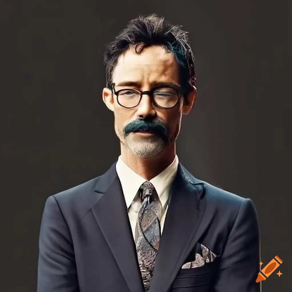 Tom cavanagh with a mustache wearing a suit and tie on Craiyon