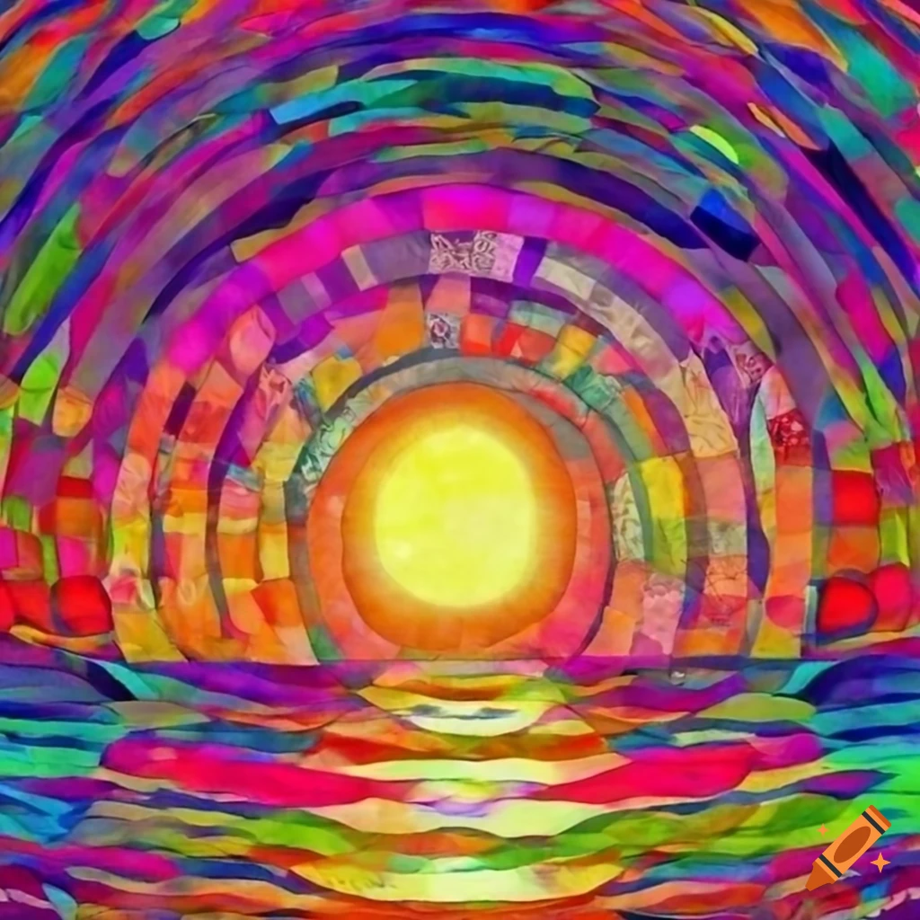 Colorful patchwork quilt with a beautiful sunrise design on Craiyon