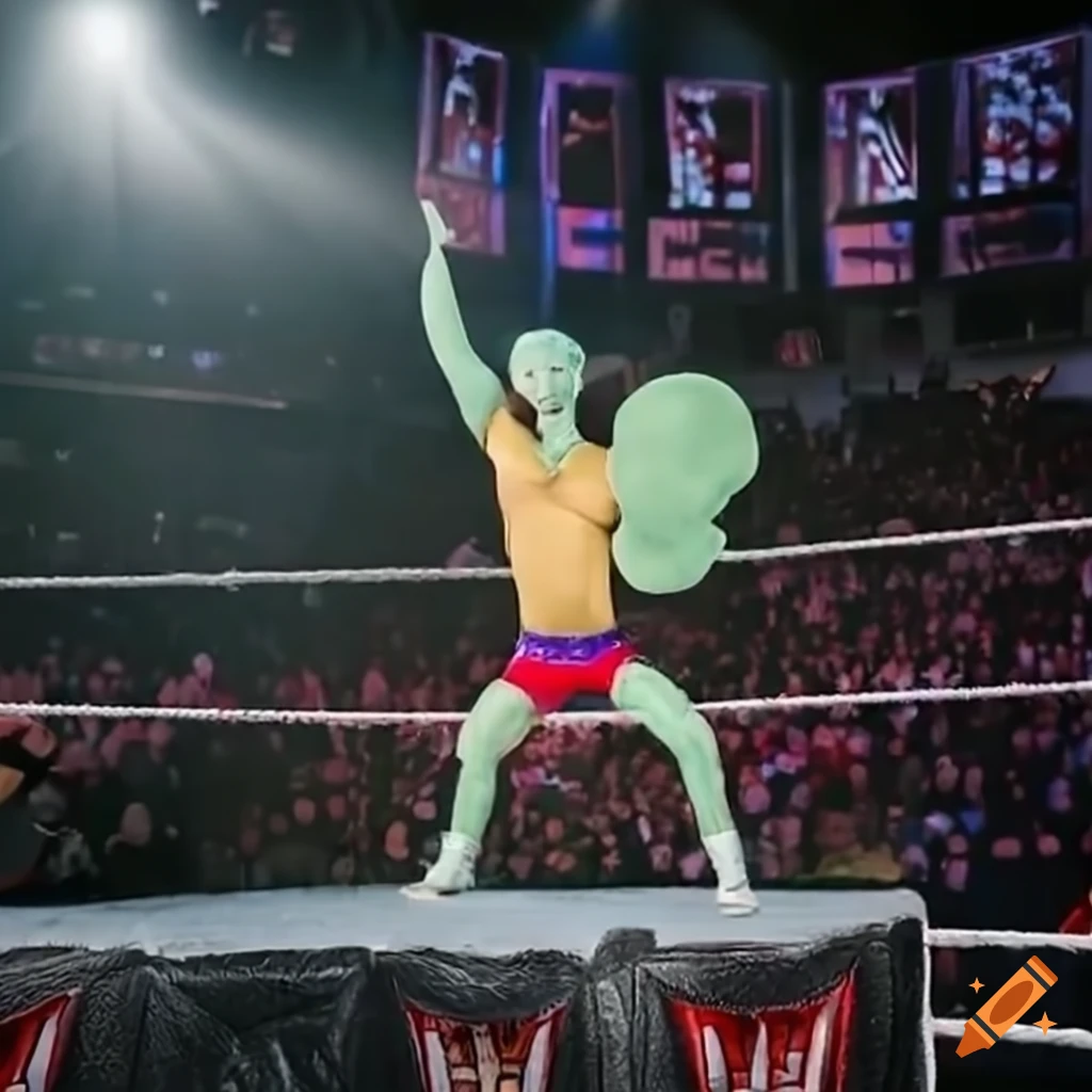 Squidward in a wrestling match on Craiyon