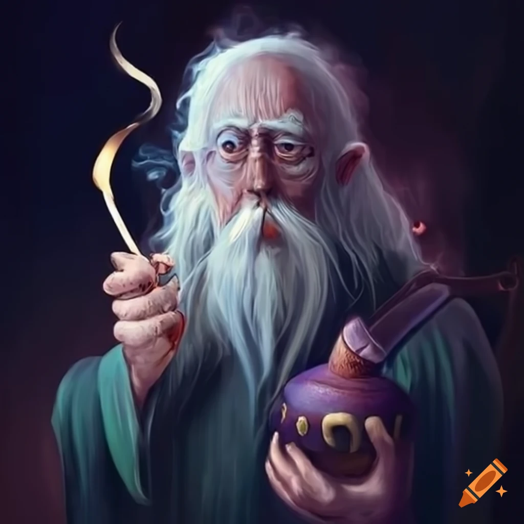 Wizard enjoying a smoke in a mystical setting on Craiyon