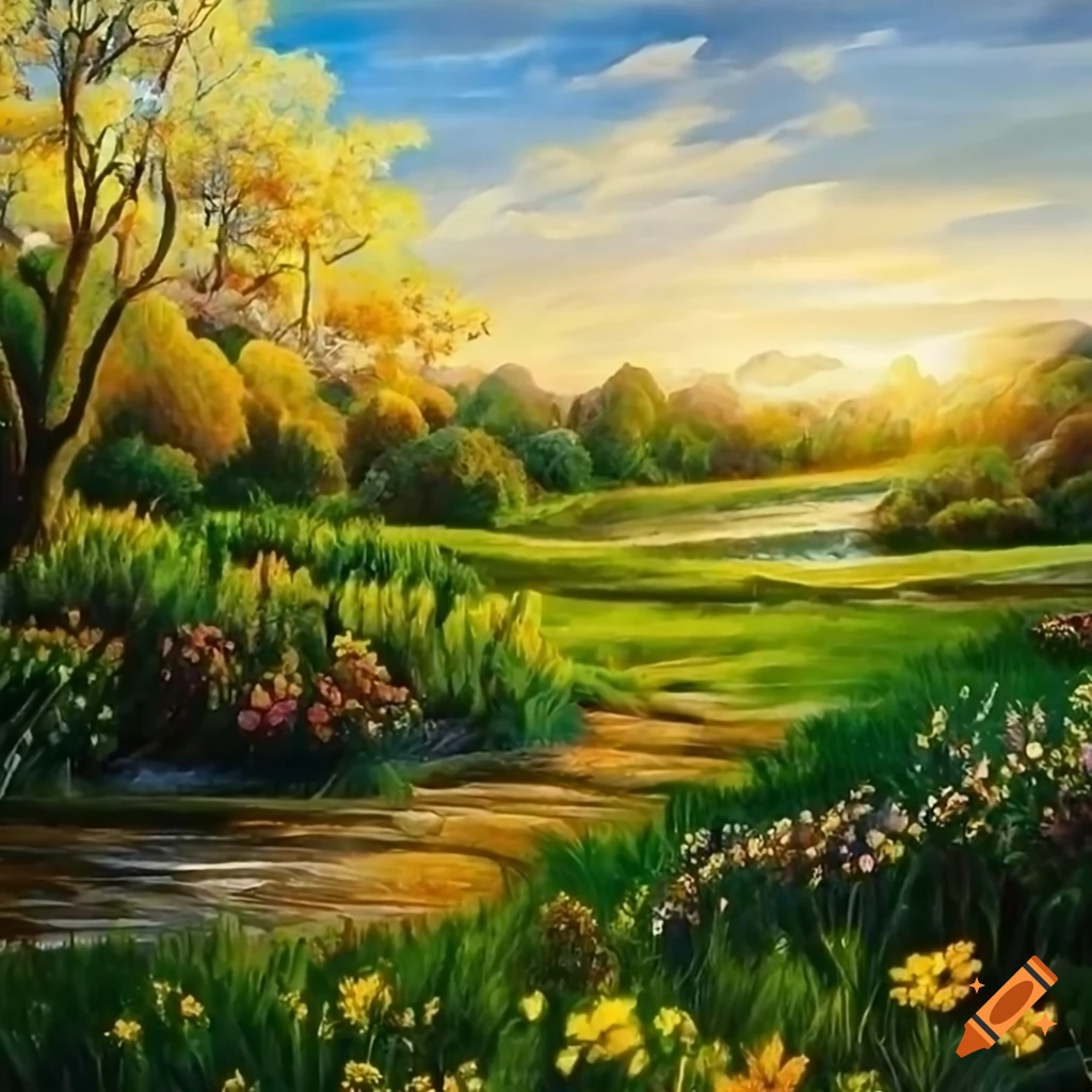 Realistic painting of a spring scene in high resolution on Craiyon