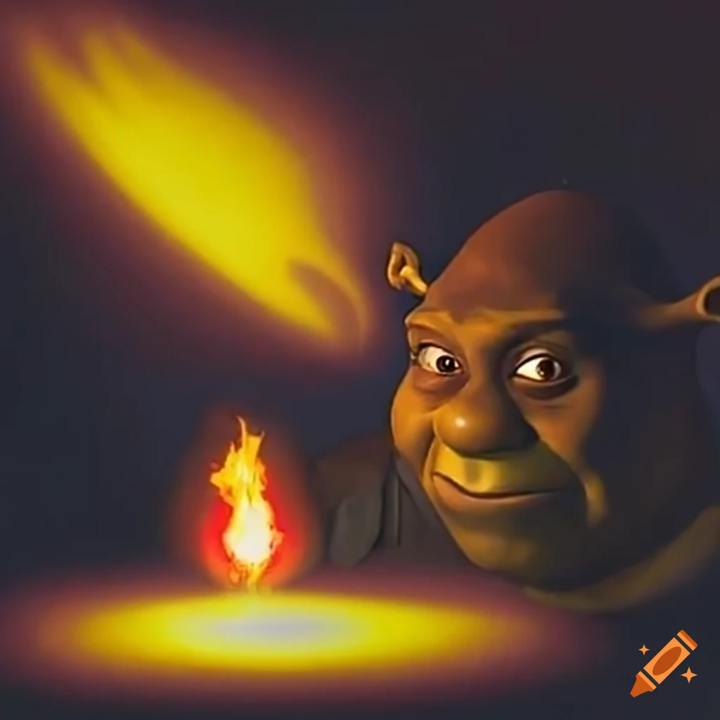 Shrek casting fire magic on Craiyon