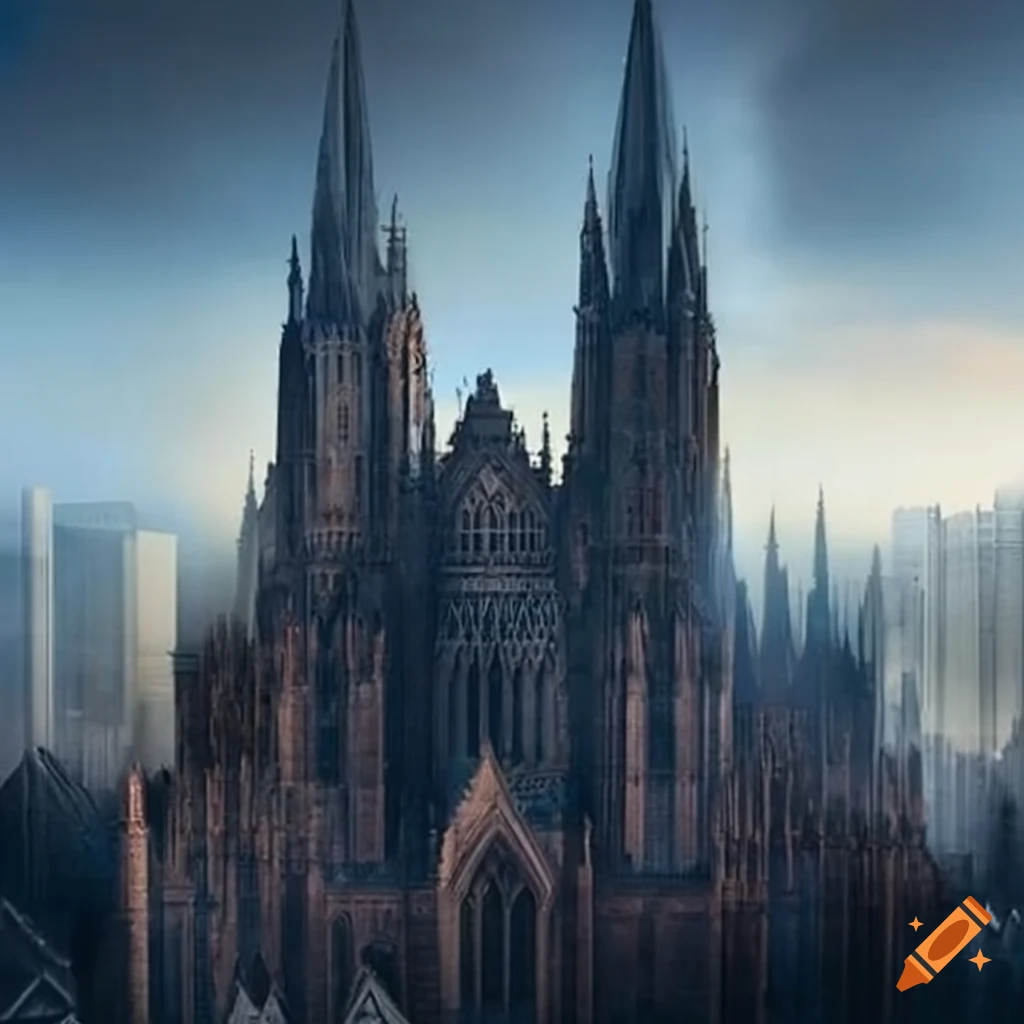 Victorian cathedral castle rising above a continent-sized city on Craiyon