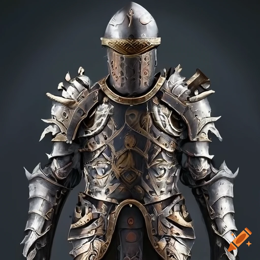 Intricate and detailed fantasy metal armor design from multiple angles ...