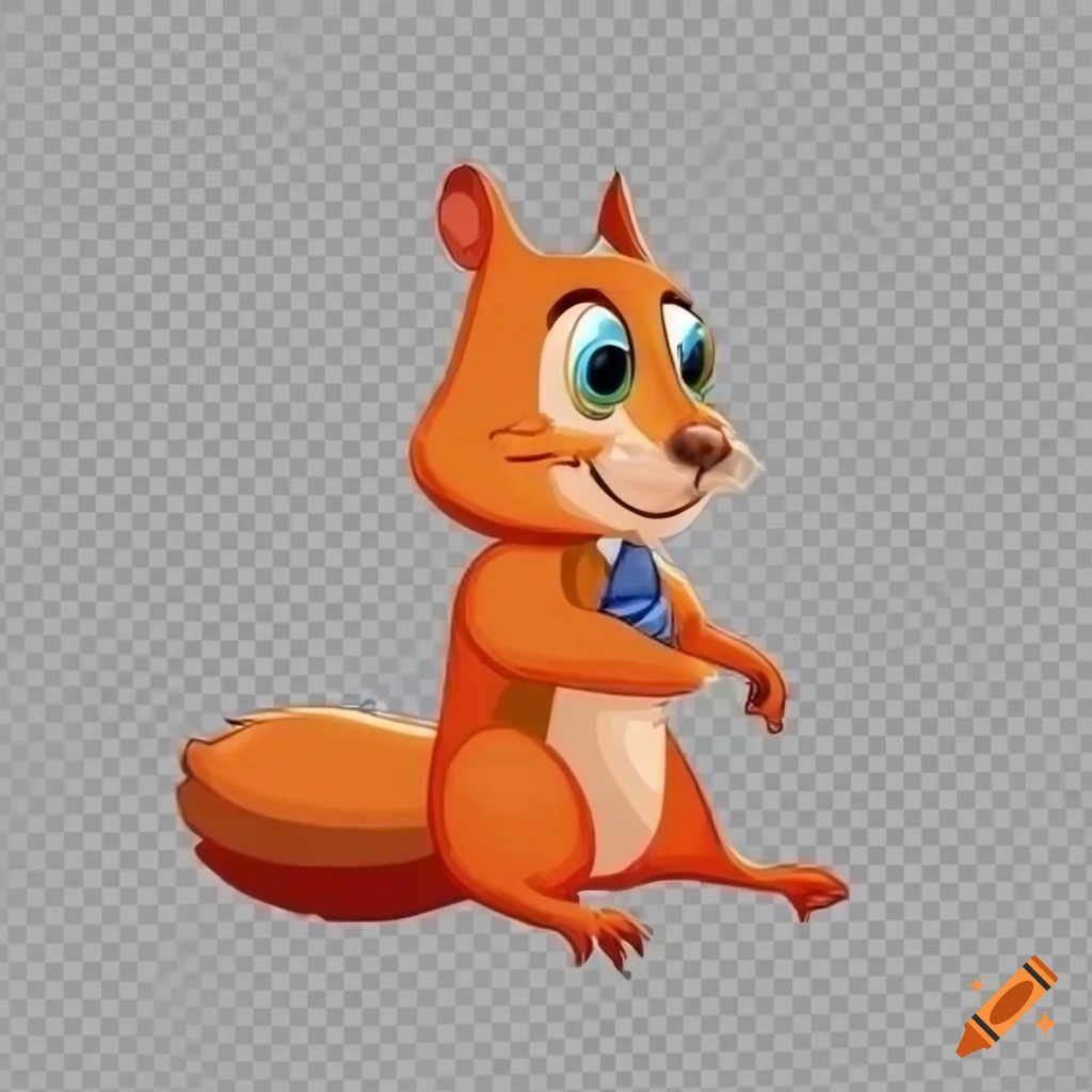 Cartoon-style orange squirrel wearing a tie, sitting in profile view on ...