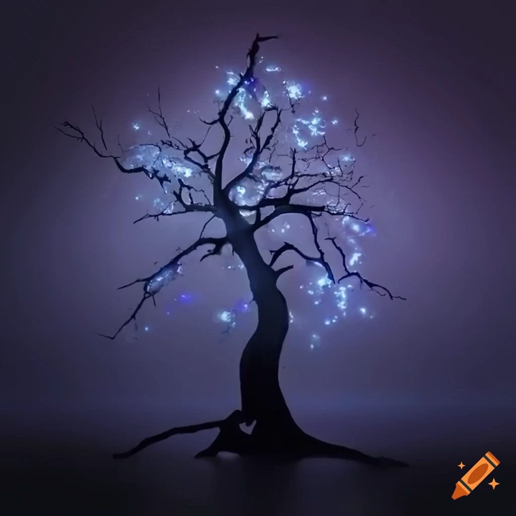 Glowing silver tree in a mystical setting on Craiyon