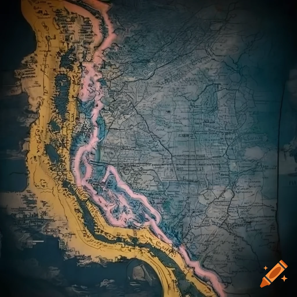 Detailed road map of a fictional country on Craiyon