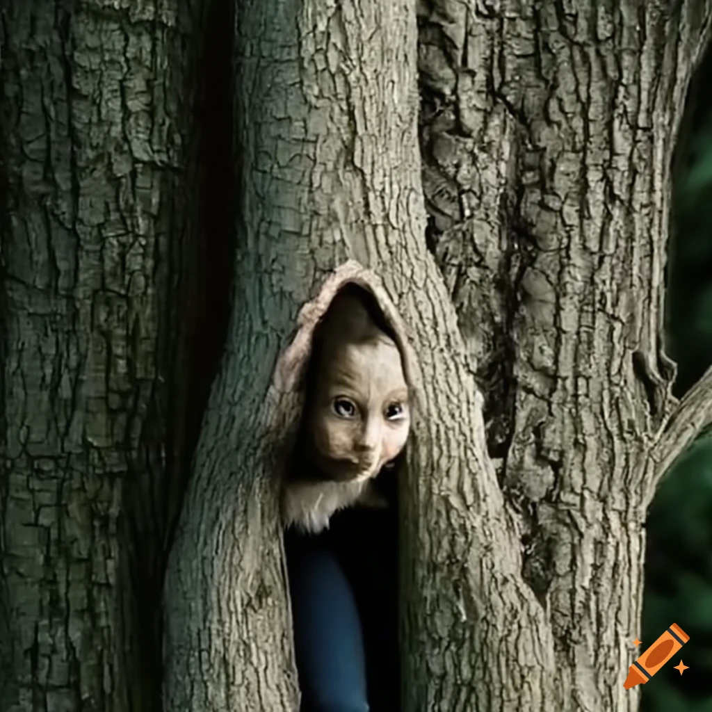 Mysterious figure hiding behind a tree on Craiyon