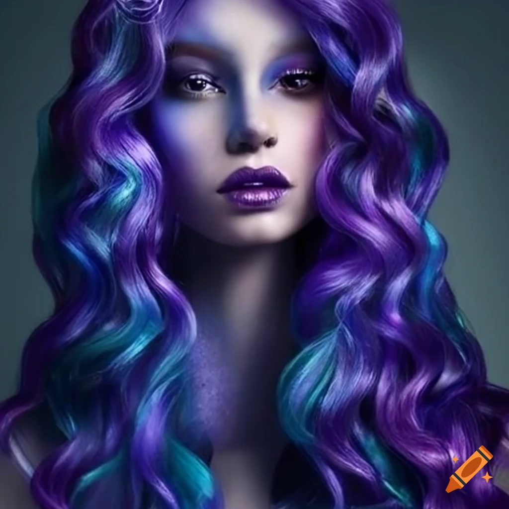 Mermaid hair gradient from royal amethyst to sapphire to cyan on Craiyon