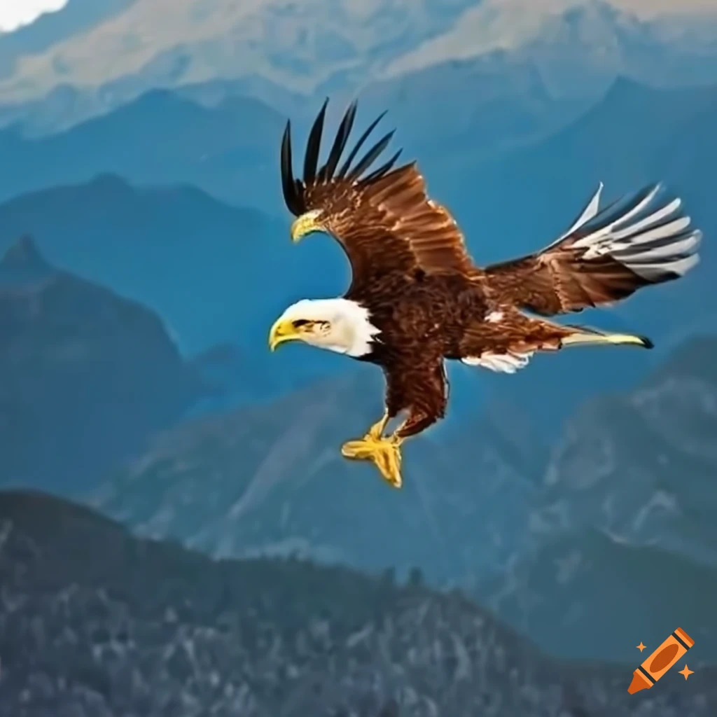 Majestic eagle soaring over a mountain on Craiyon