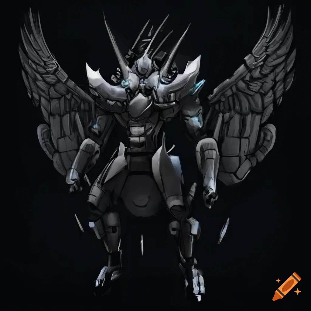 Mecha with wings and horns on Craiyon