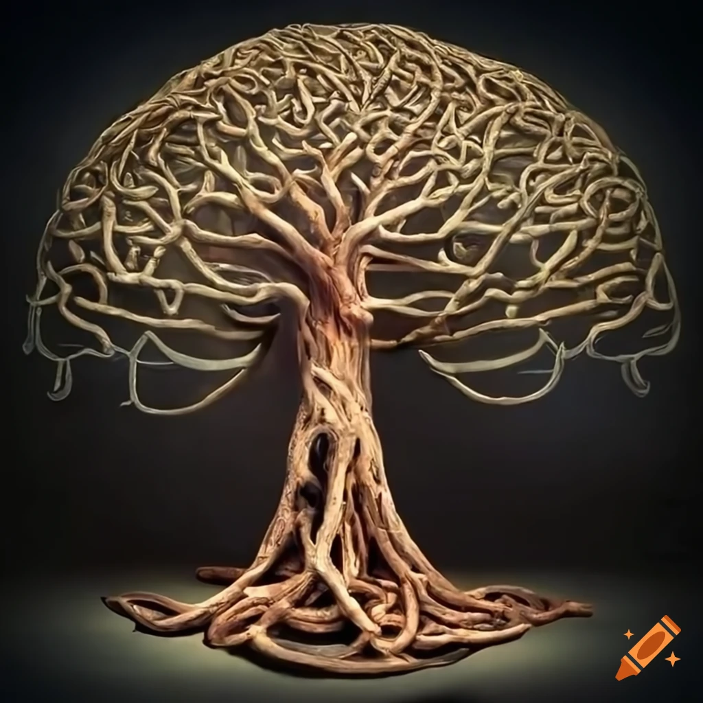 Scales of justice crafted from the yggdrasil tree on Craiyon