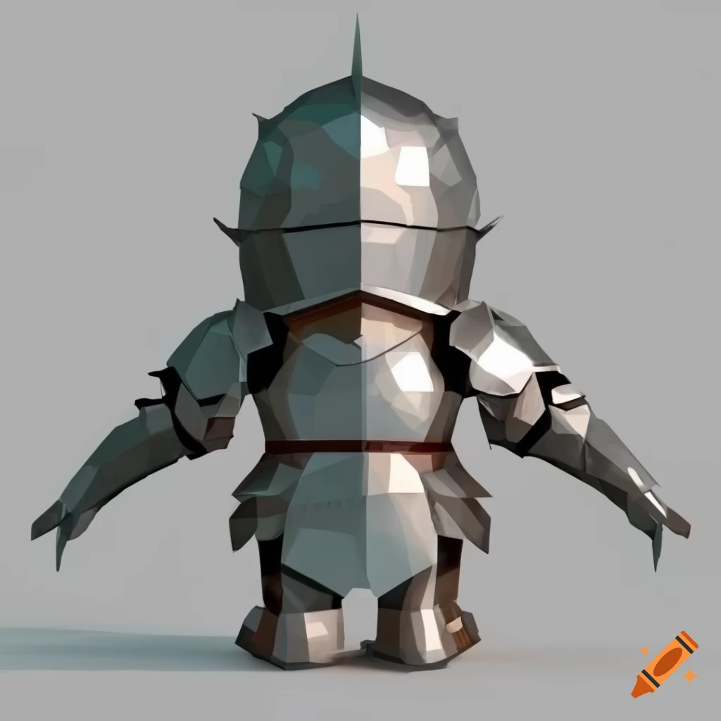 Front view of low poly cute iron armor 3d model on Craiyon